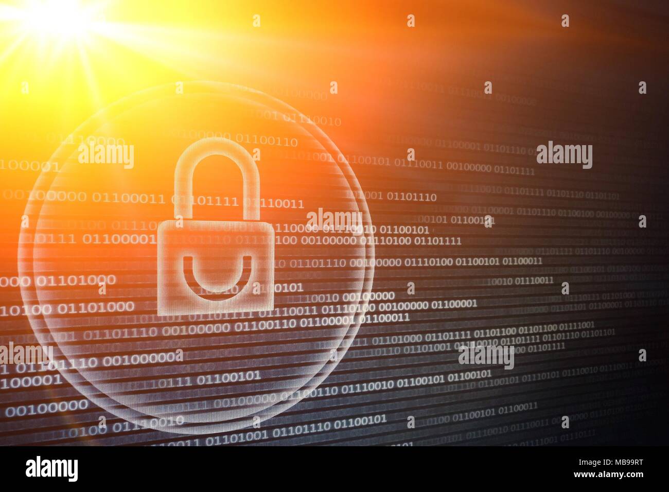 White graphic symbol of a padlock on binary computer display - computer ...