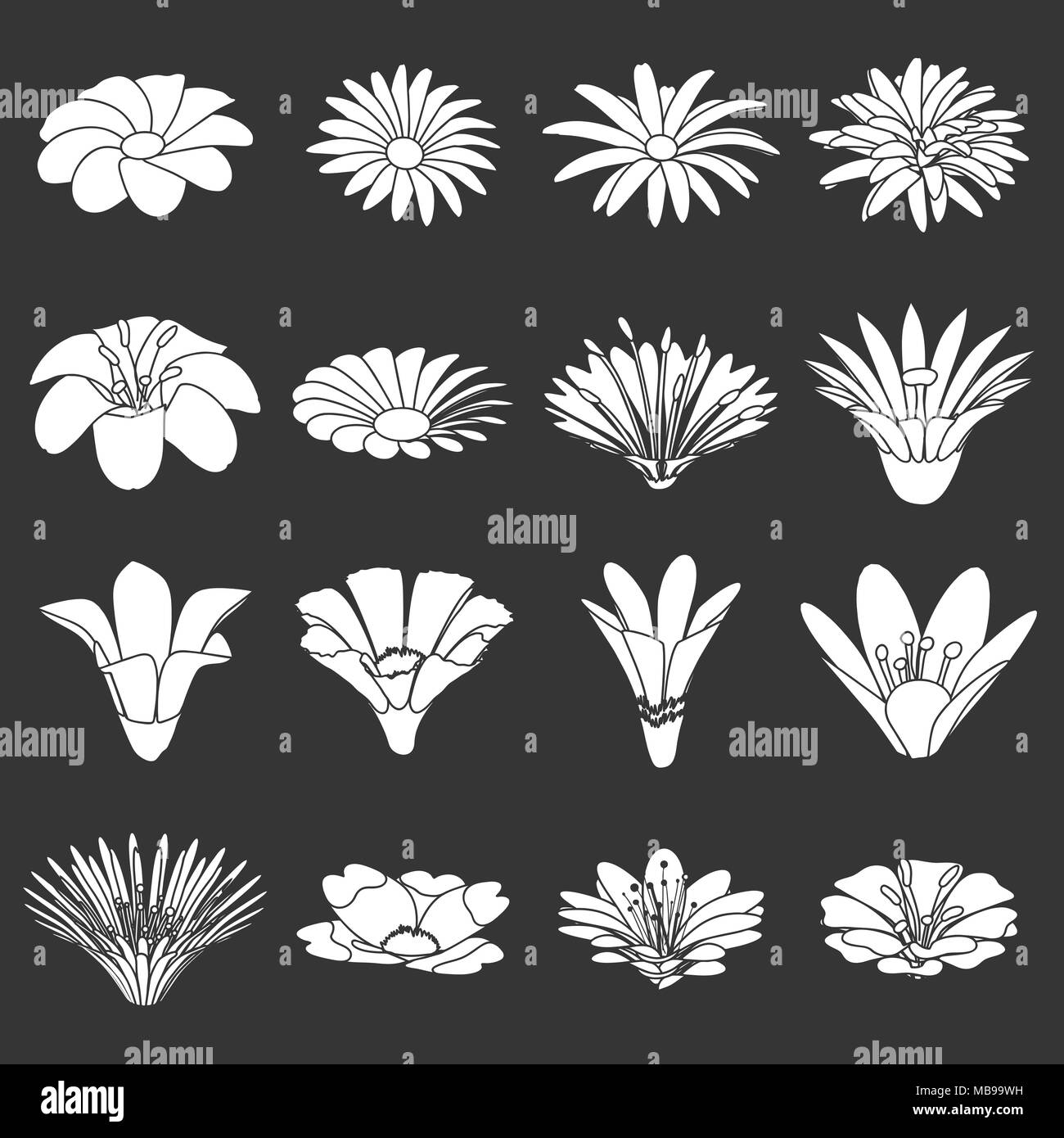 Detailed flower icons set grey vector Stock Vector Image & Art - Alamy