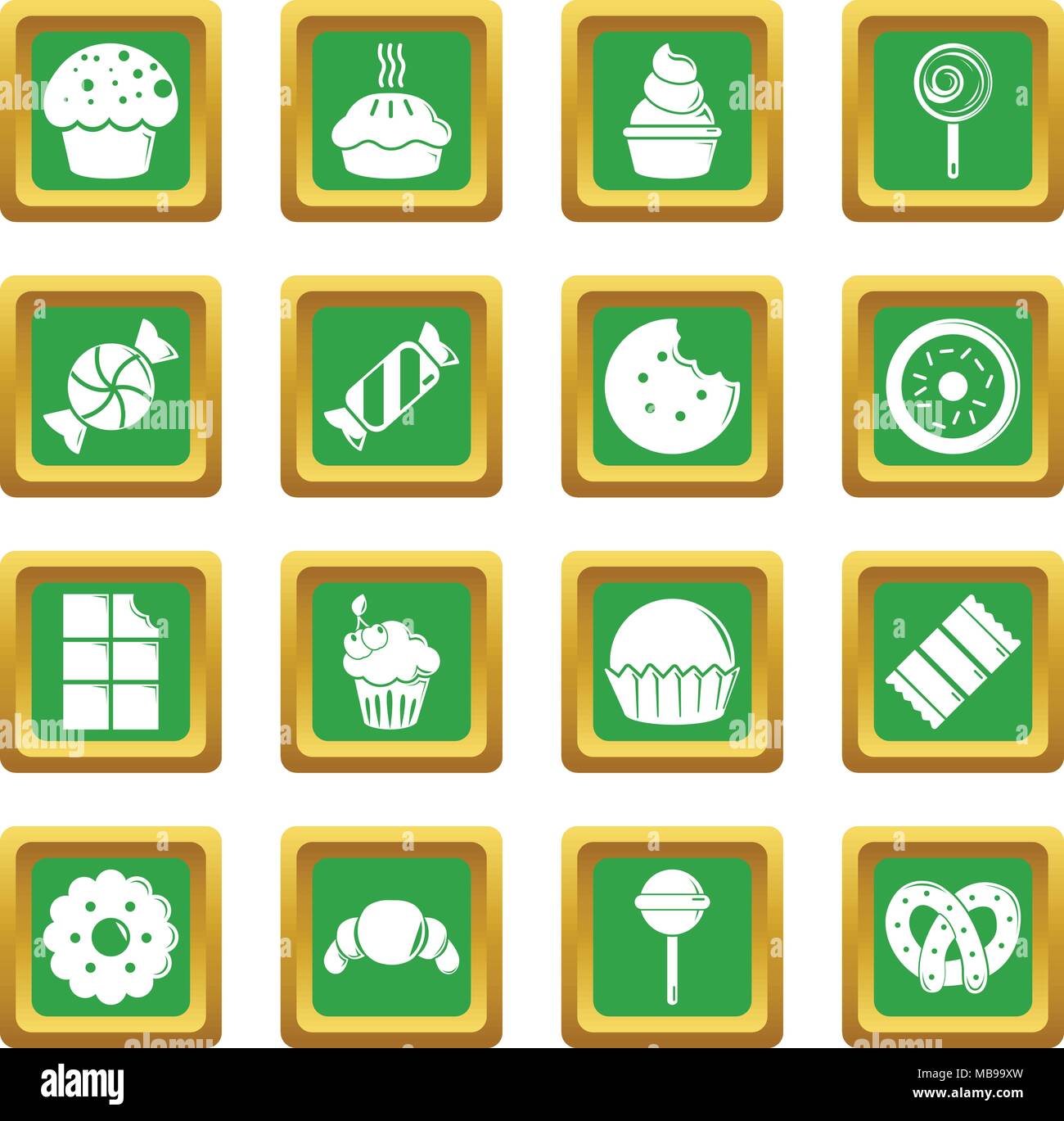 Sweets candy cakes icons set green square vector Stock Vector Image ...