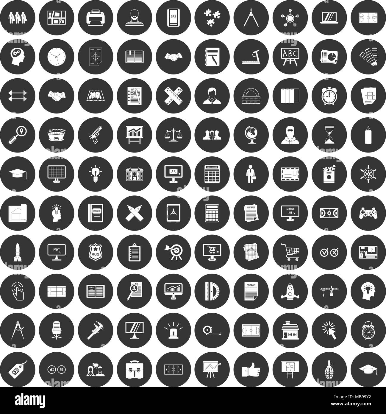 100 plan icons set black circle Stock Vector Image & Art - Alamy