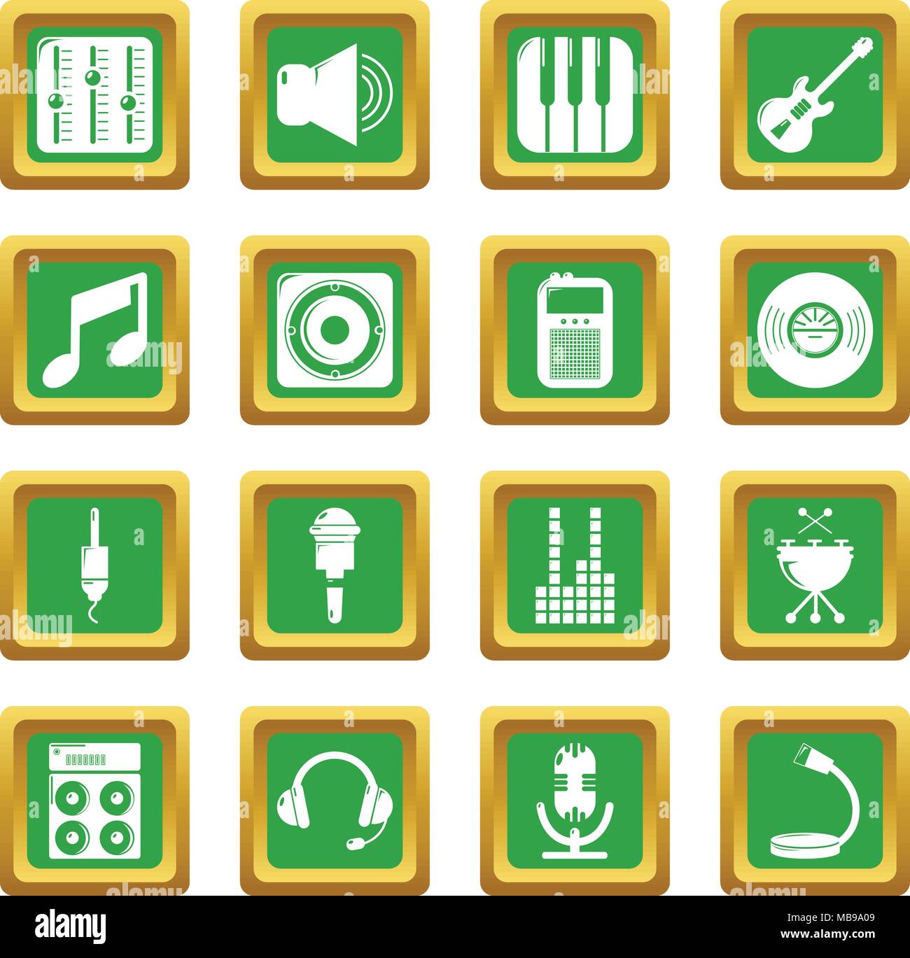 Recording studio symbols icons set green square vector Stock Vector ...