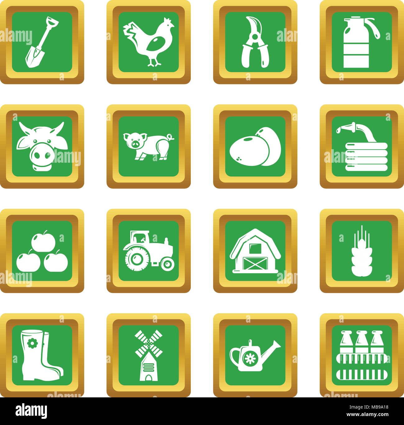 Farm agricultural icons set green square vector Stock Vector Image ...
