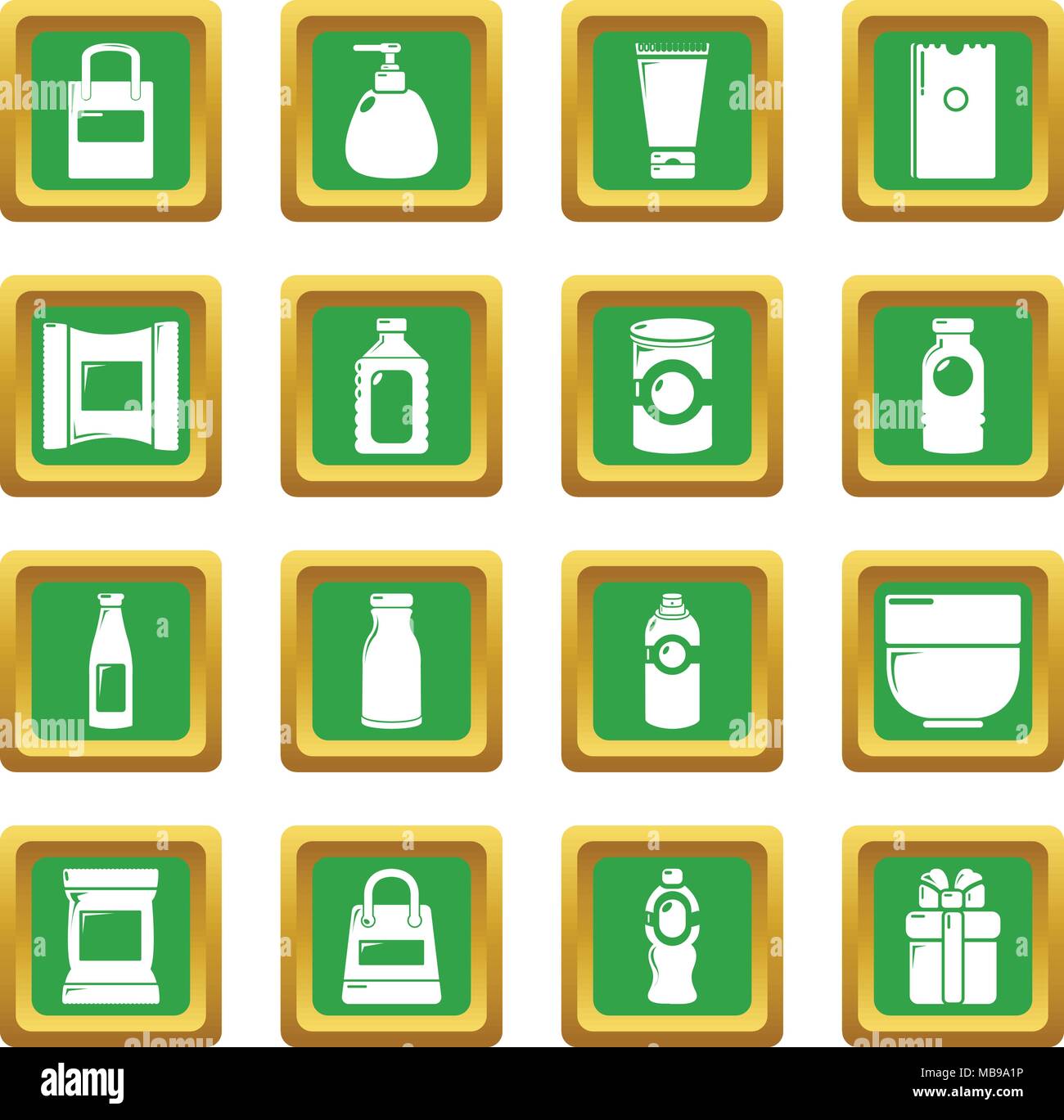 Packagiong store shop icons set green square vector Stock Vector Image ...