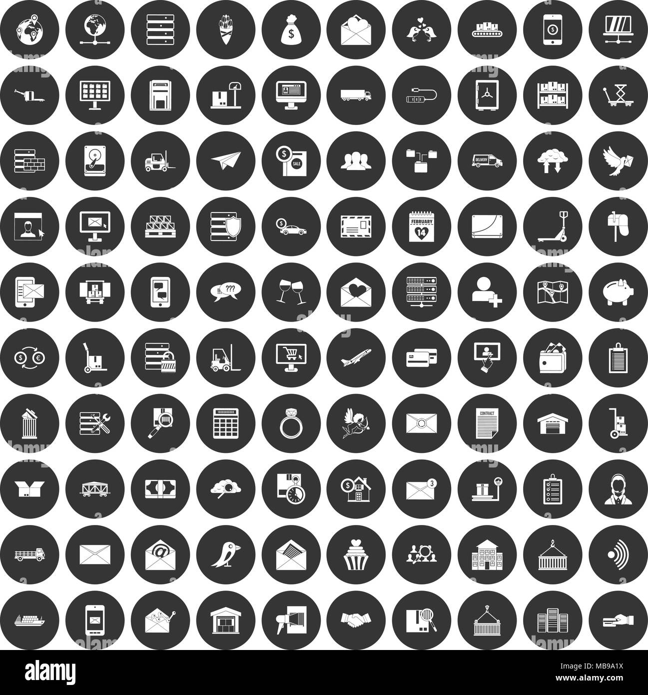 100 postal service icons set black circle Stock Vector Image & Art - Alamy