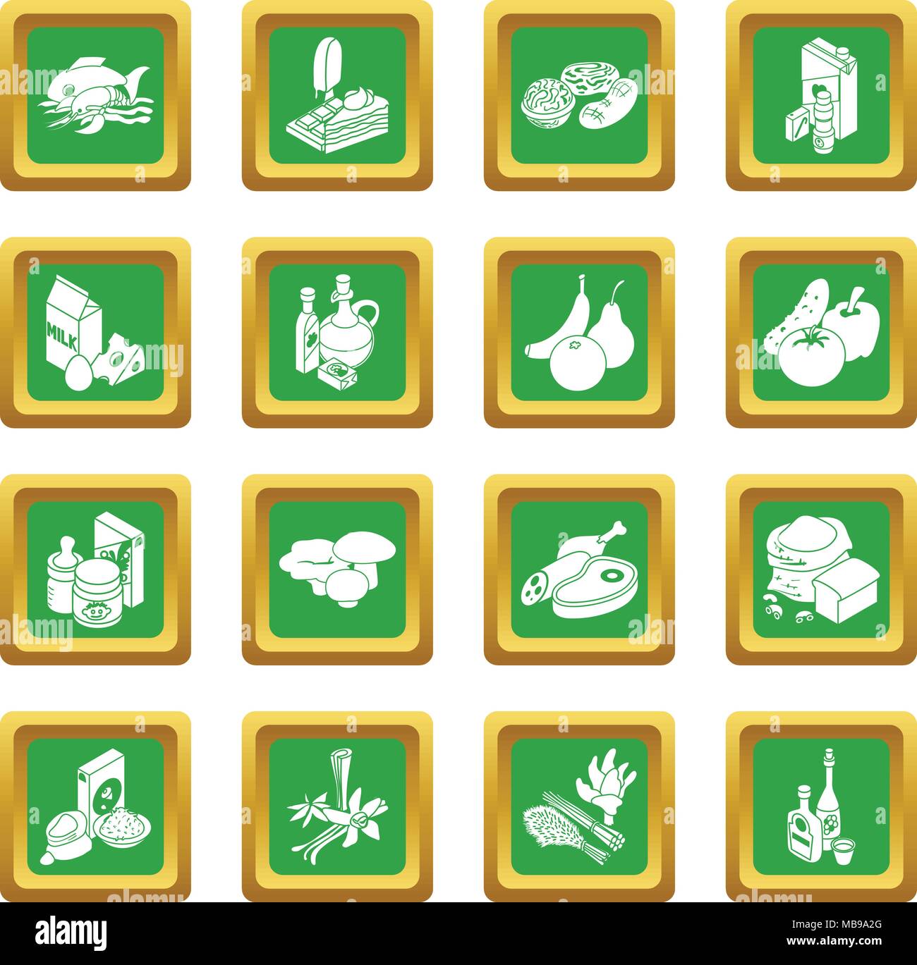 Shop navigation foods icons set green square vector Stock Vector Image ...