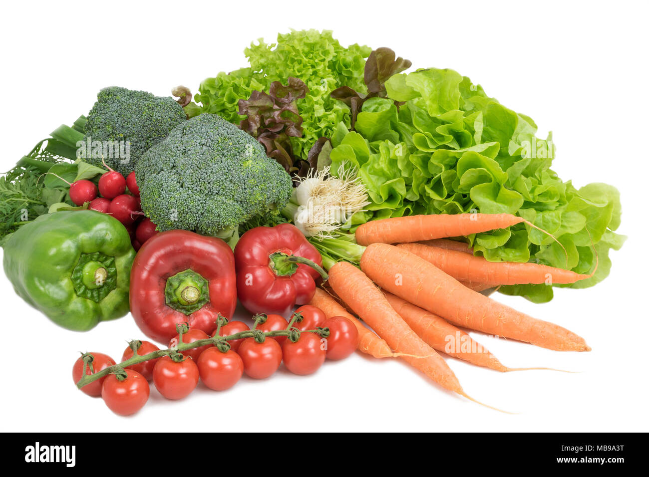 Pile of different types of vegetables isolated on white background ...