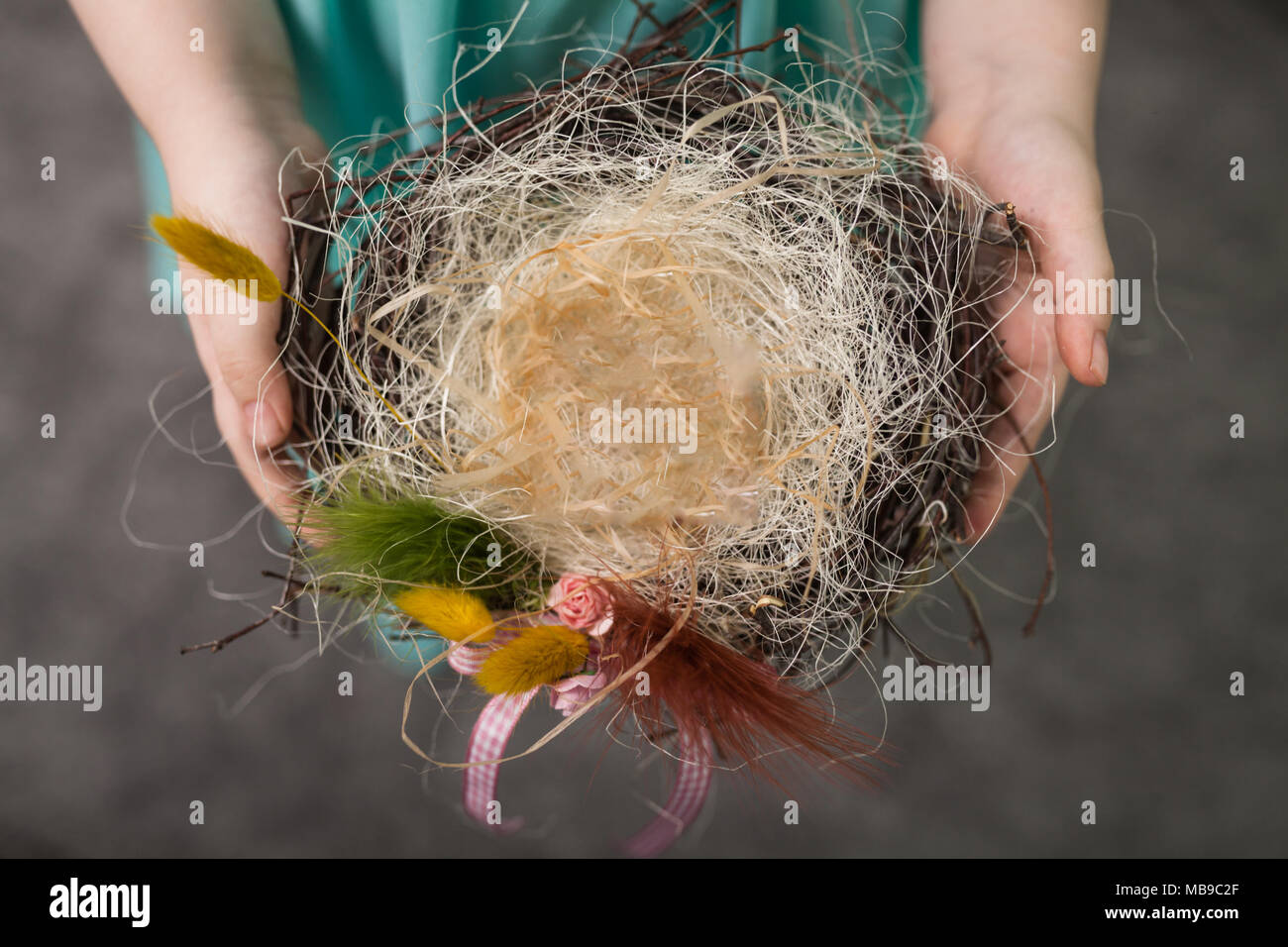 Children make a nest for birds, nest for birds Stock Photo - Alamy