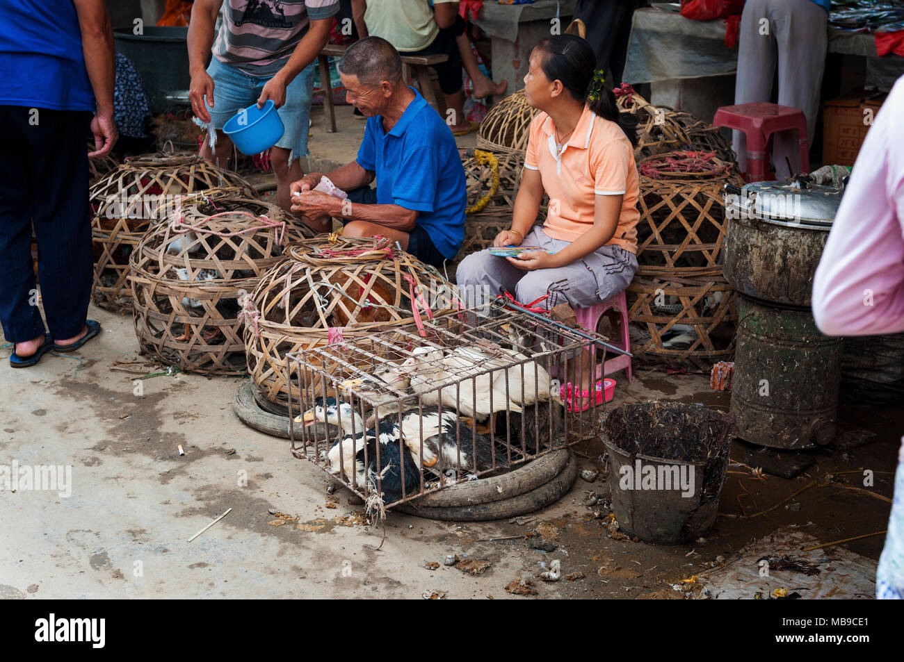 Fuli Village, Yangshuo, Guangxi, China - August 2, 2012: People selling ...