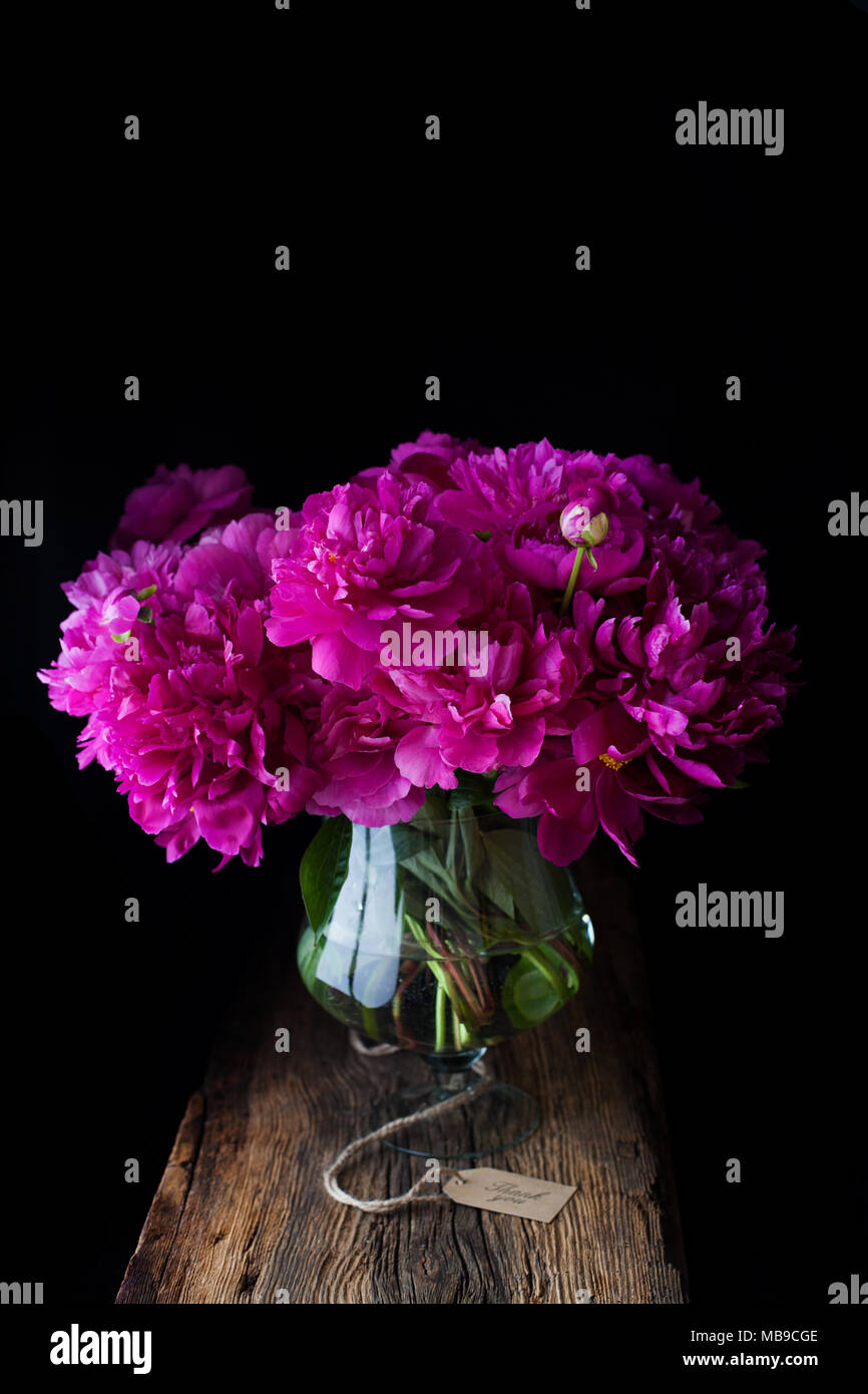 burgundy, red, bright red peonies - bouquet on a black background Stock ...