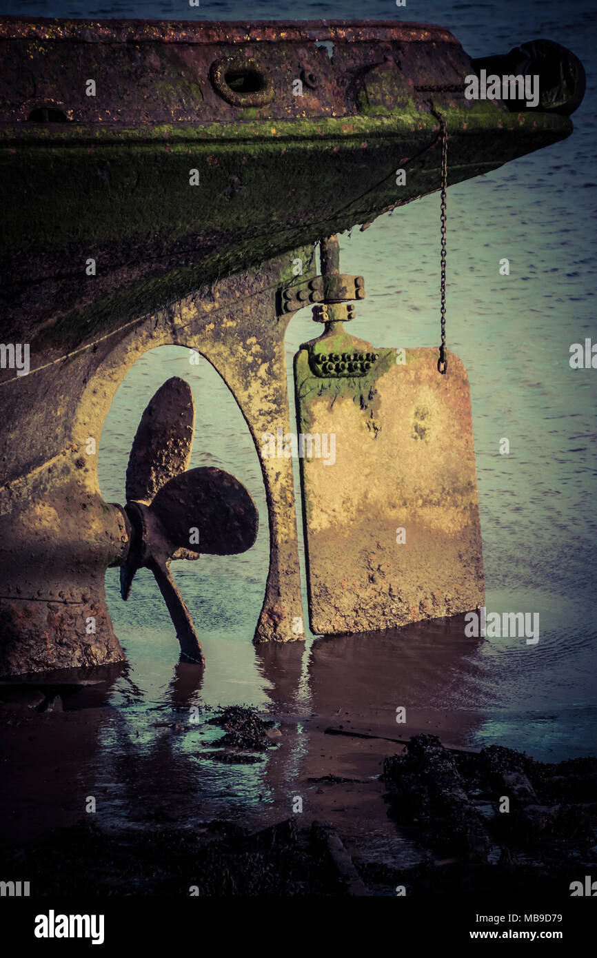 rudder and propeller of rusting shipwreck Stock Photo - Alamy