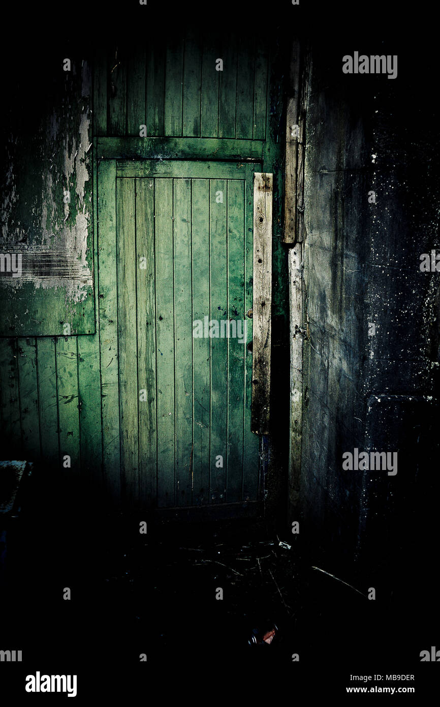 old secret green painted doorway Stock Photo - Alamy
