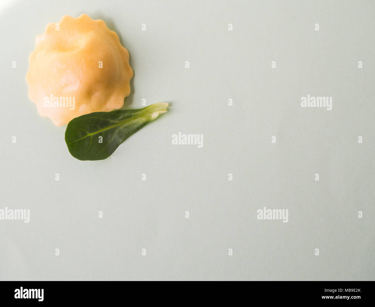 Green raw ravioli Background with copy text Stock Photo - Alamy