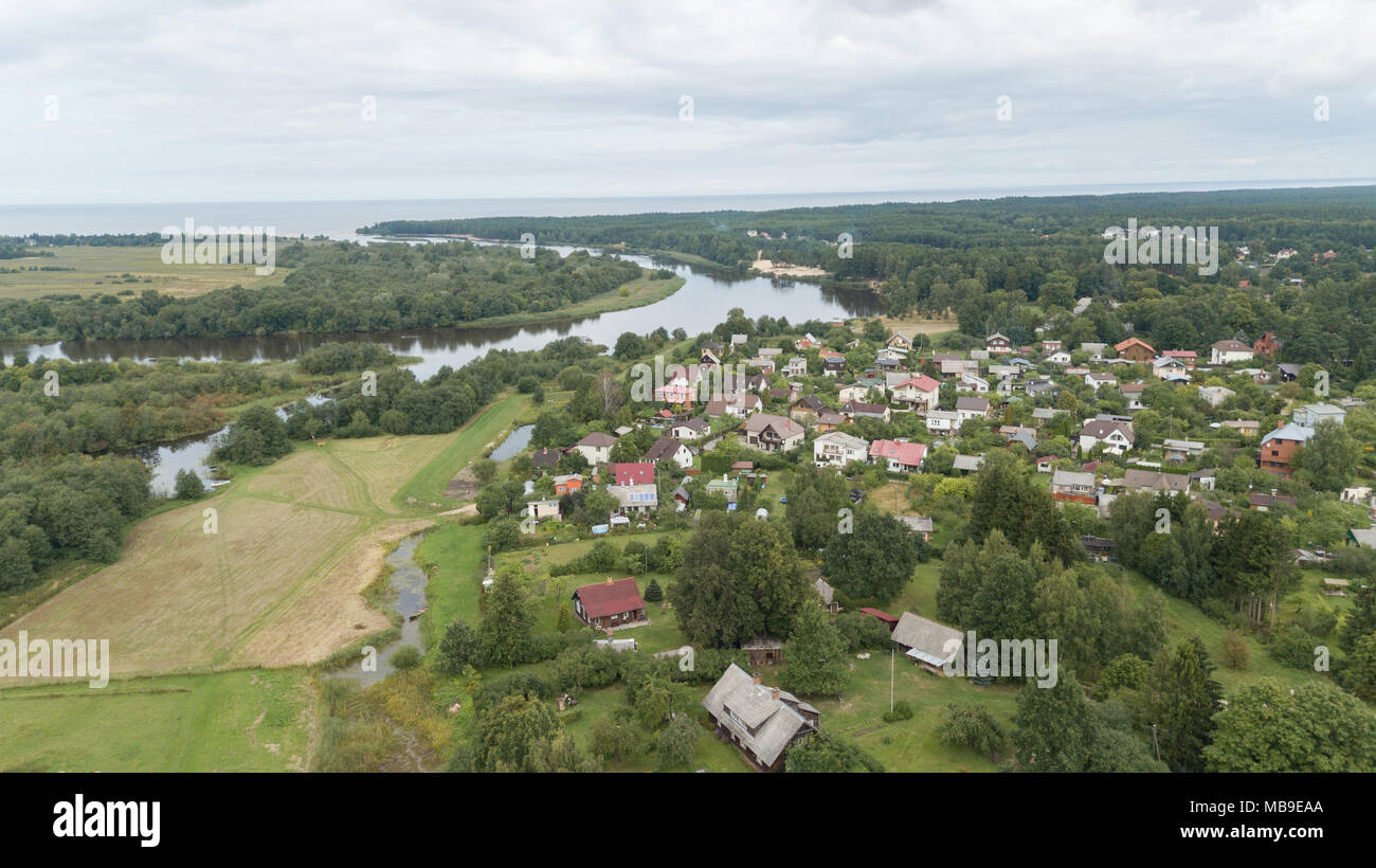Aerial view of countryside Gauja lake field drone top view Stock Photo ...