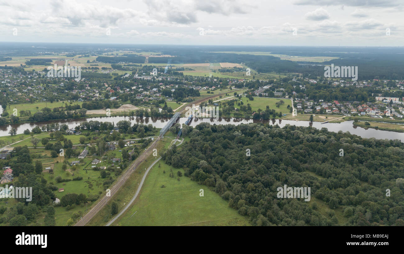 Aerial view of countryside Gauja lake field drone top view Stock Photo ...