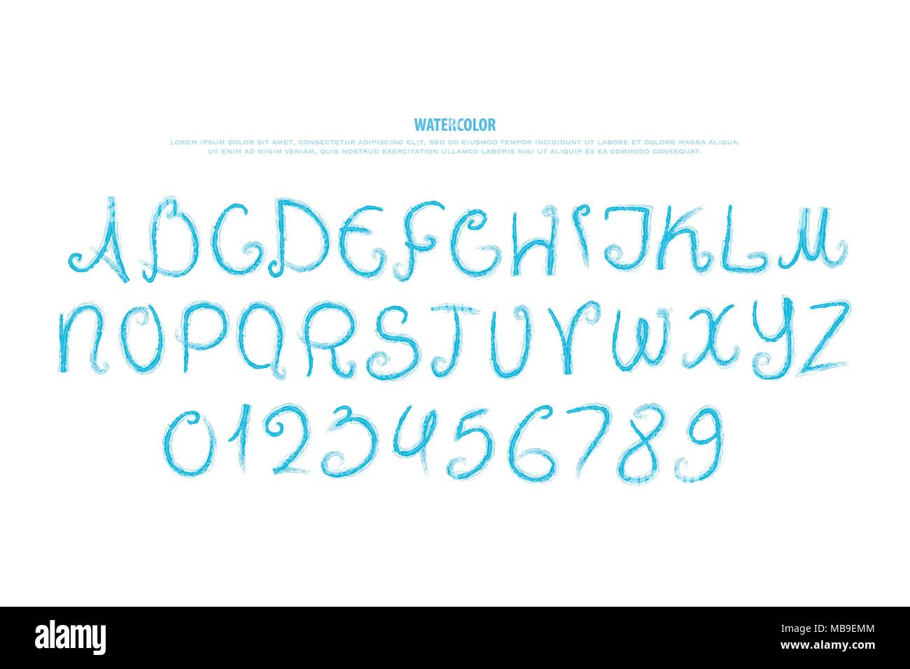 hand drawn alphabet letters and numbers. vector watercolour, font type ...