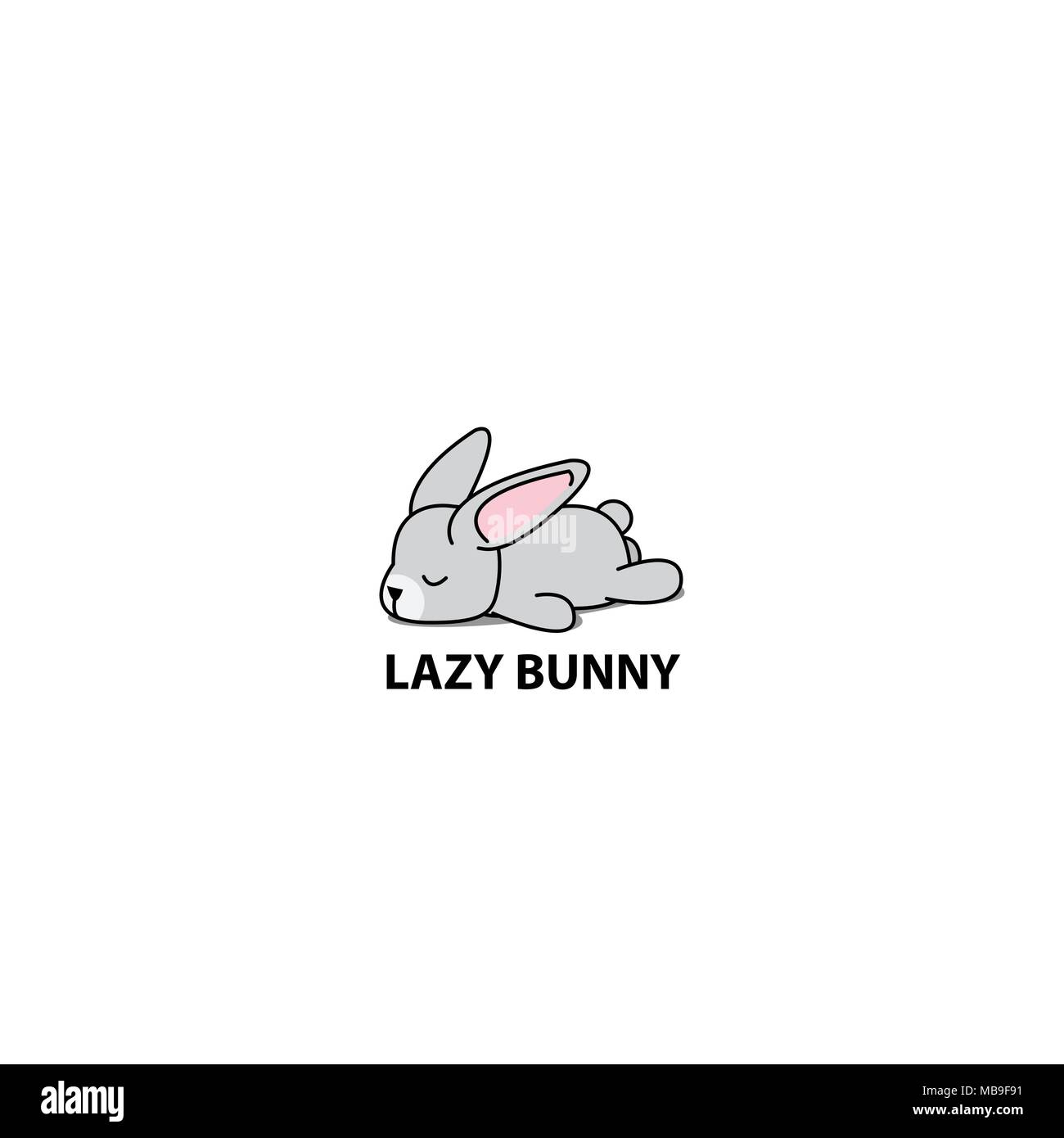 Lazy bunny, cute gray rabbit sleeping icon, logo design, vector ...