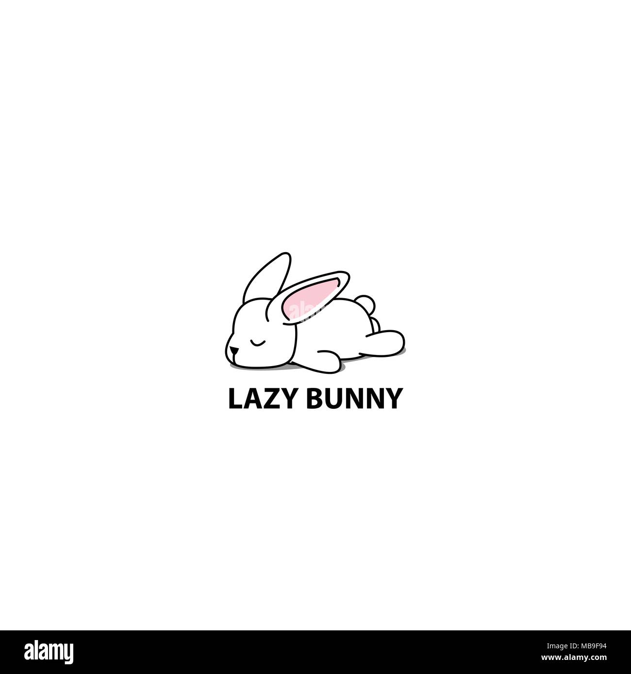 Lazy bunny, cute white rabbit sleeping icon, logo design, vector ...