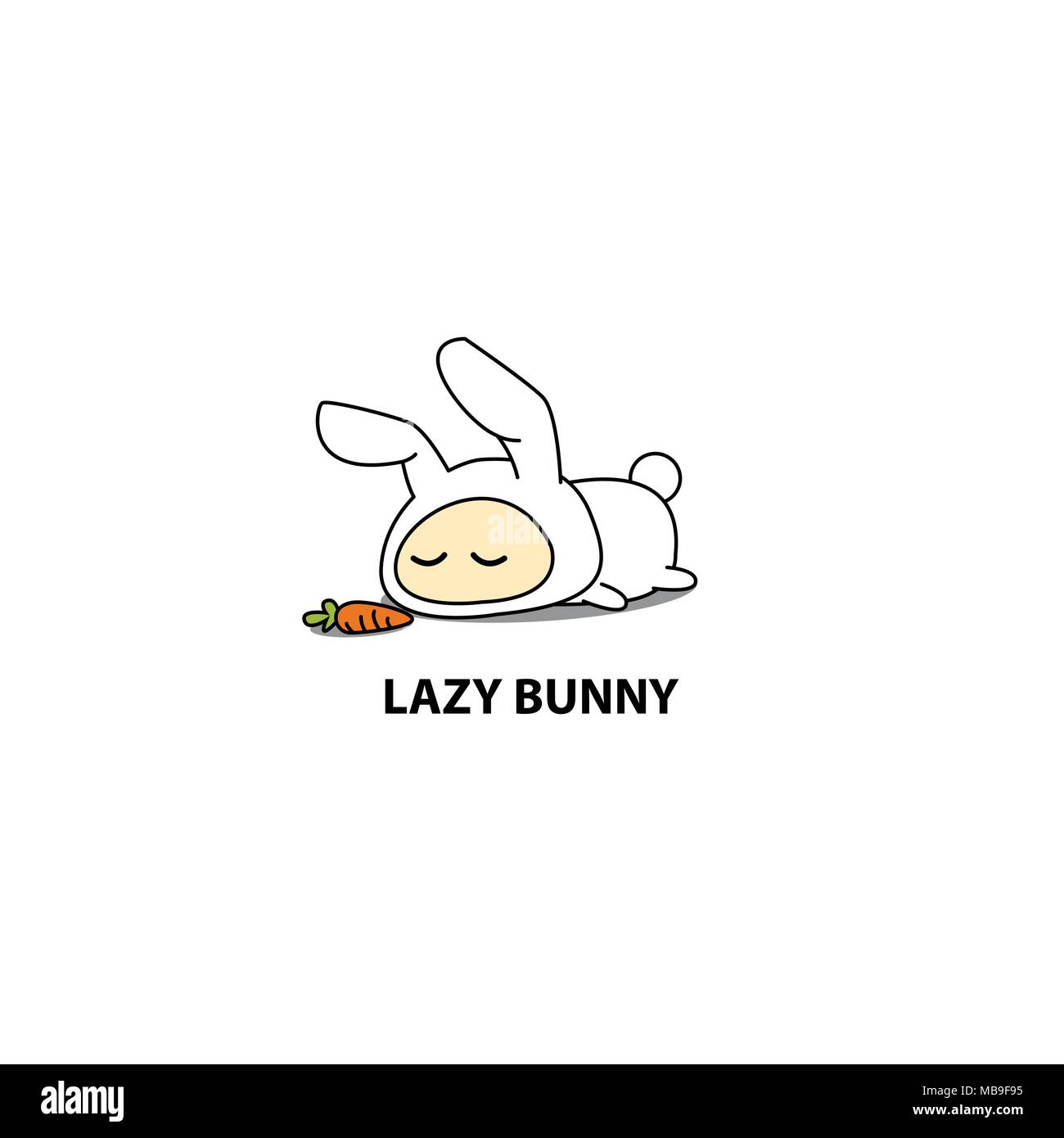Lazy bunny icon, baby in rabbit costume sleeping with carrot, logo ...