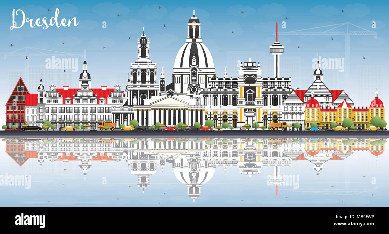 Dresden Germany City Skyline with Color Buildings, Blue Sky and ...