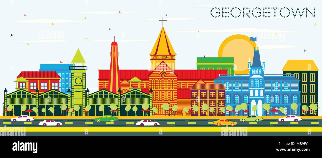 Georgetown City Skyline with Color Buildings and Blue Sky. Vector ...
