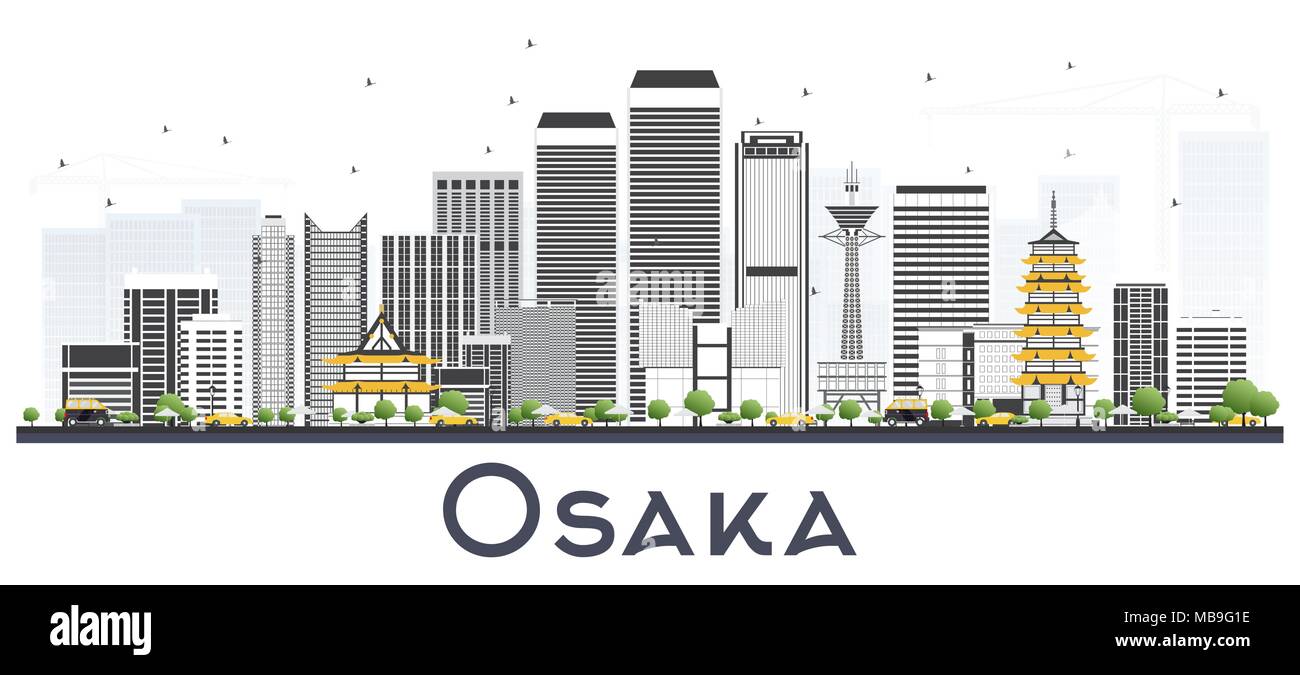 Osaka Japan City Skyline with Color Buildings Isolated on White. Vector ...