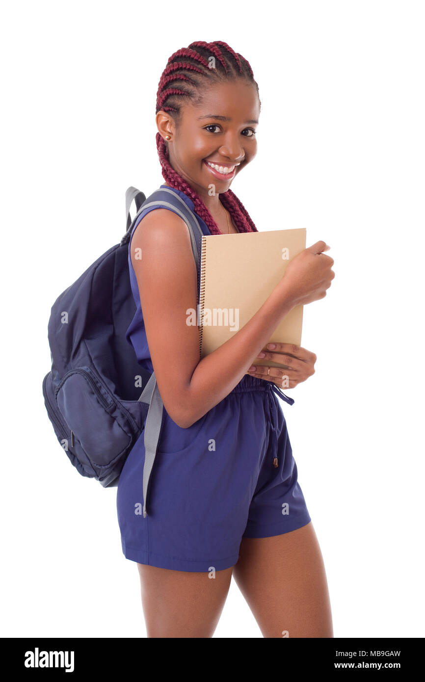 young happy african girl student, isolated on white background Stock ...