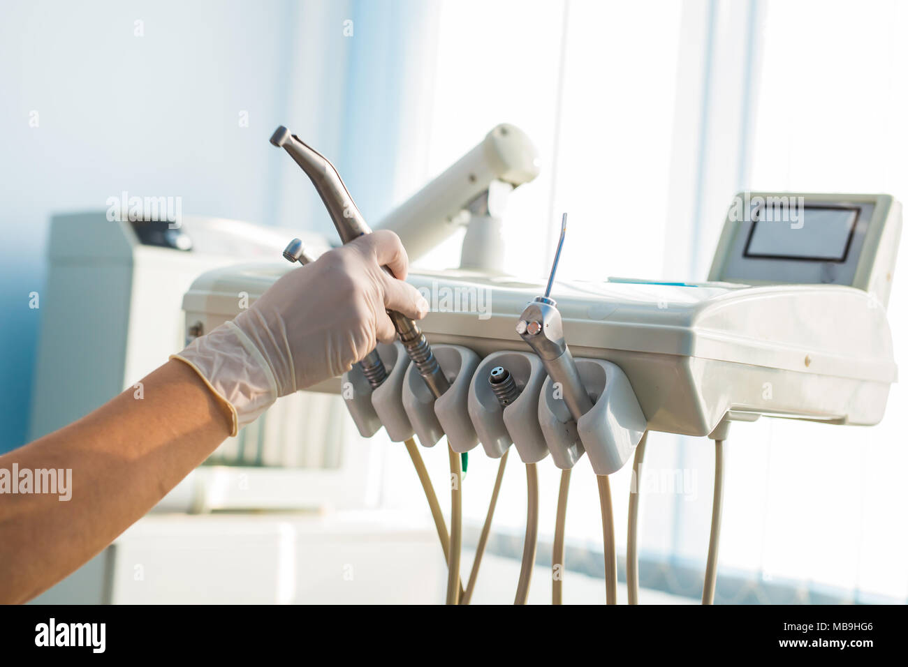 Different dental instruments and tools in a dentists office Stock Photo ...