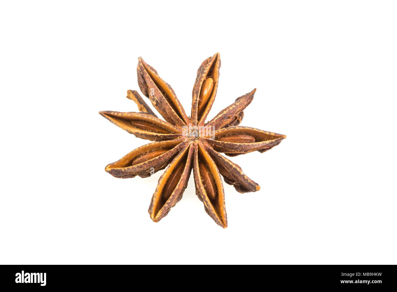 Star anise spice fruits and seeds isolated on white background, with ...