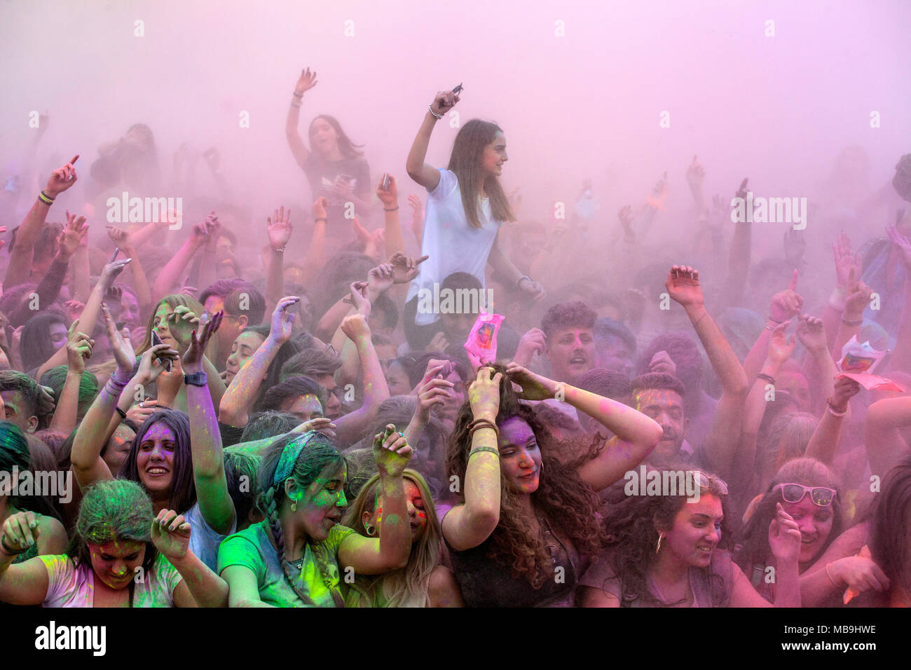 People celebrating the Spring Festival (color party) in Palermo, Italy ...