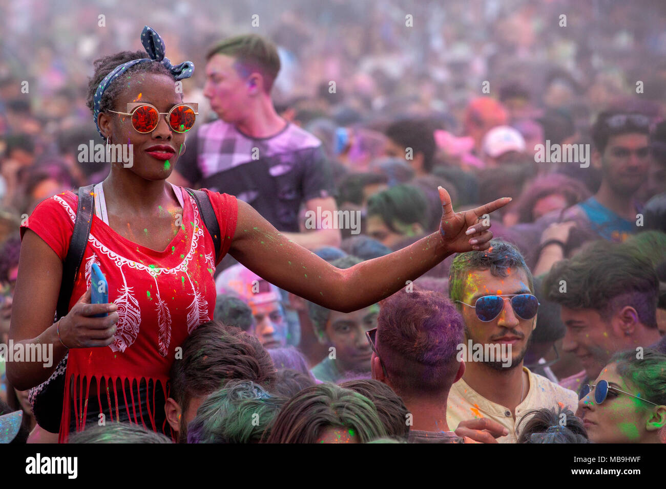 People celebrating the Spring Festival (color party) in Palermo, Italy ...