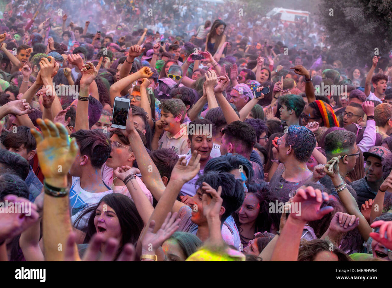 People celebrating the Spring Festival (color party) in Palermo, Italy ...