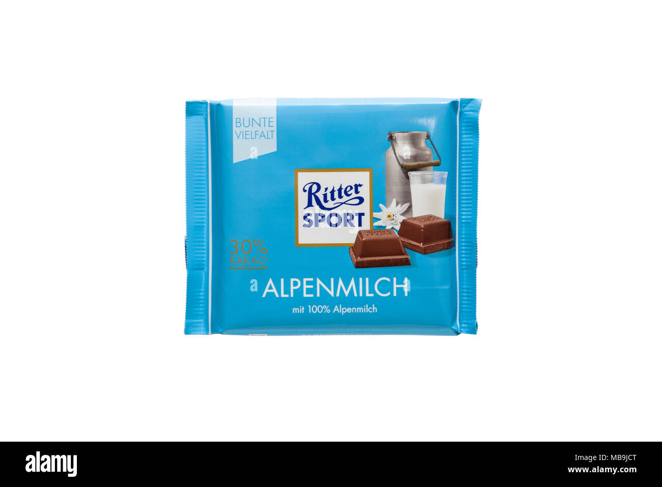 CHISINAU, MOLDOVA - April 9, 2018: Ritter Sport chocolate Alpenmilch ...