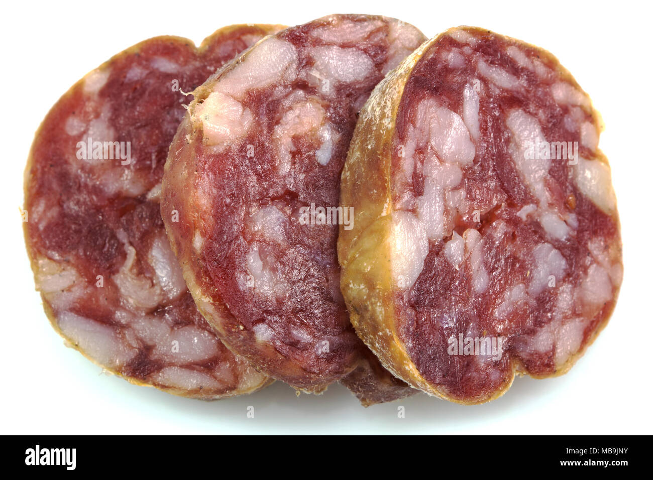 Top view macro detail of smoked salami slices, pepperoni slice, Italian prosciutto crudo ,raw ...