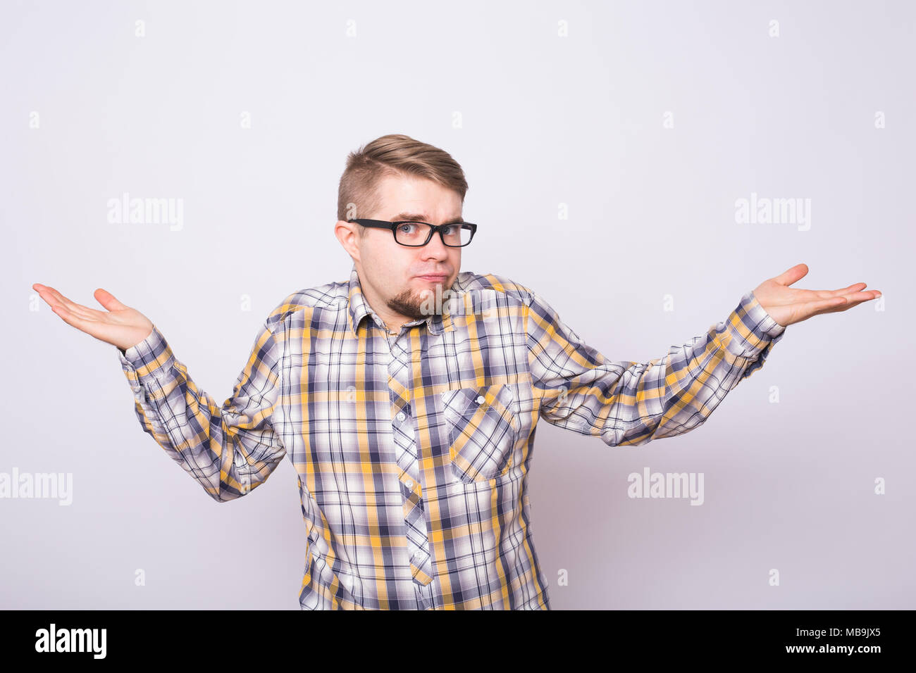 Young emotional surprised, frustrated and bewildered man. Human ...