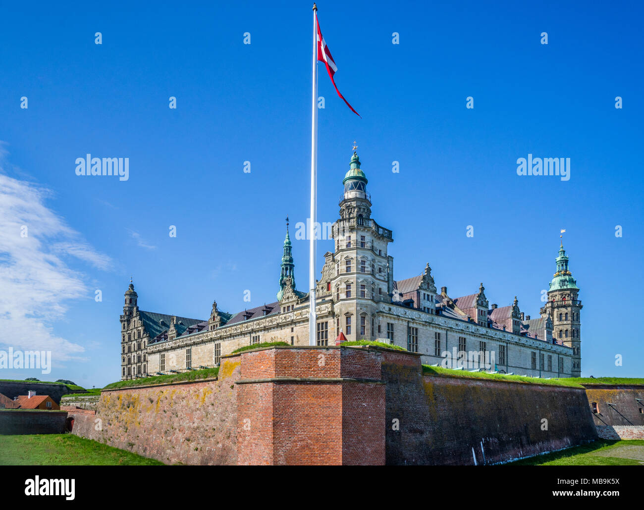 Kronborg Castle rises behind massiv defending walls, the magnificent ...