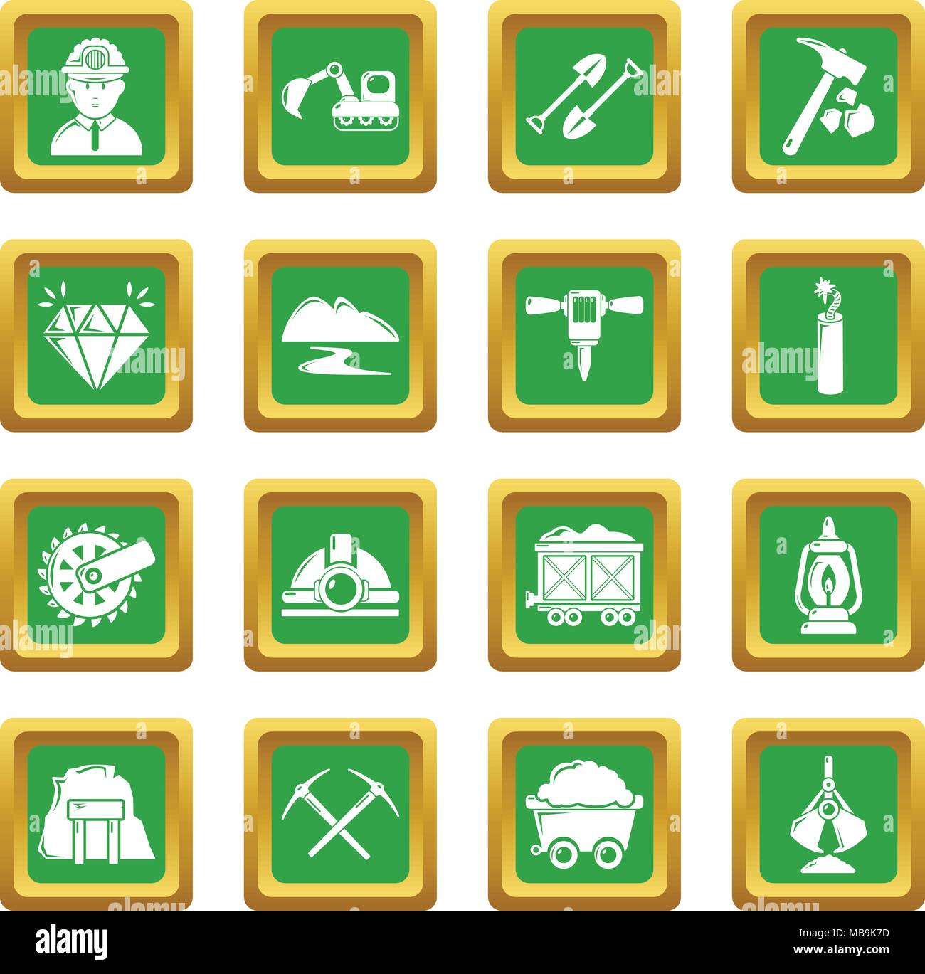 Mining minerals business icons set green square vector Stock Vector ...