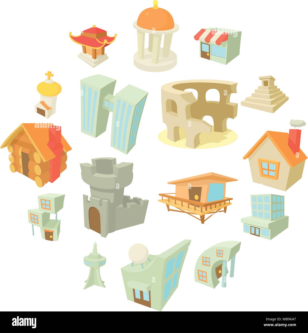 Different architecture icons set, cartoon style Stock Vector Image ...