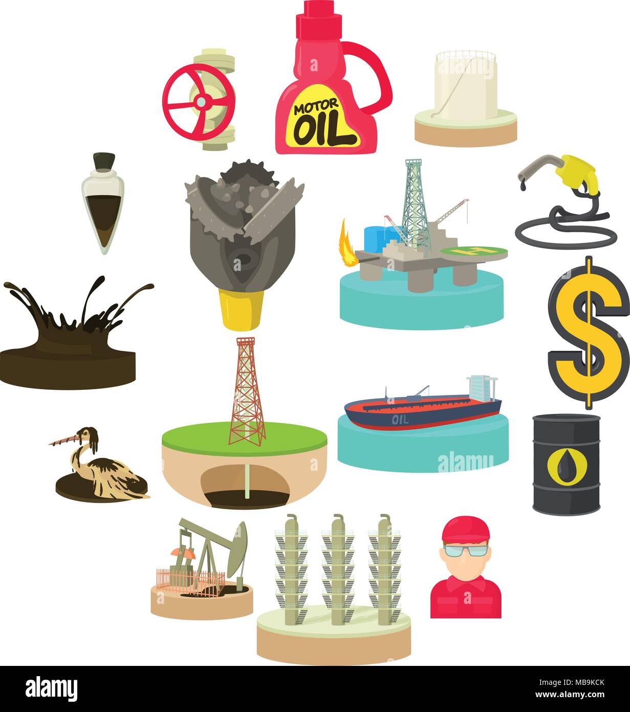 Oil and energy industry icons set, cartoon style Stock Vector Image ...