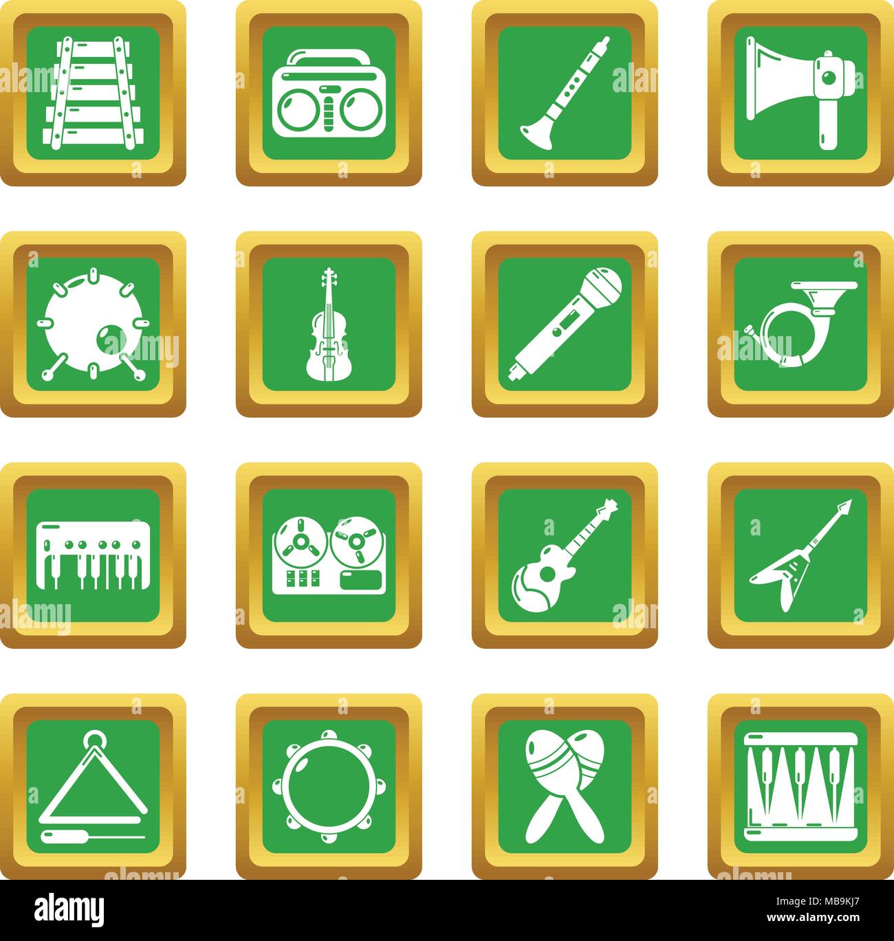 Musical instruments icons set green square vector Stock Vector Image ...