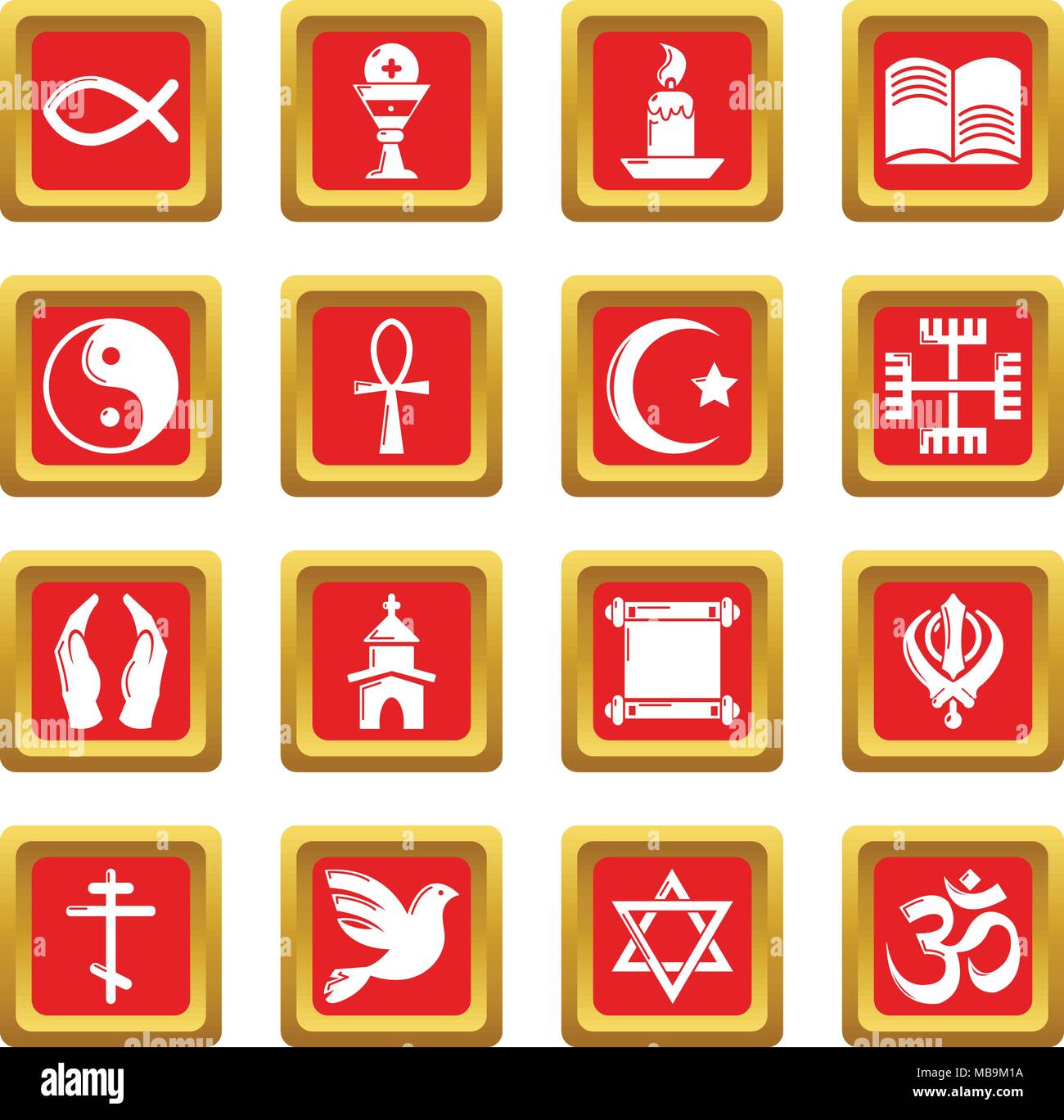 Religion icons set red square vector Stock Vector Image & Art - Alamy