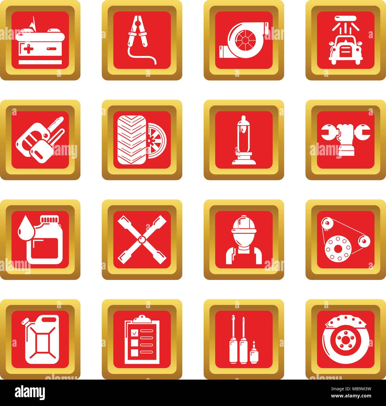 Auto repair icons set red square vector Stock Vector Image & Art - Alamy
