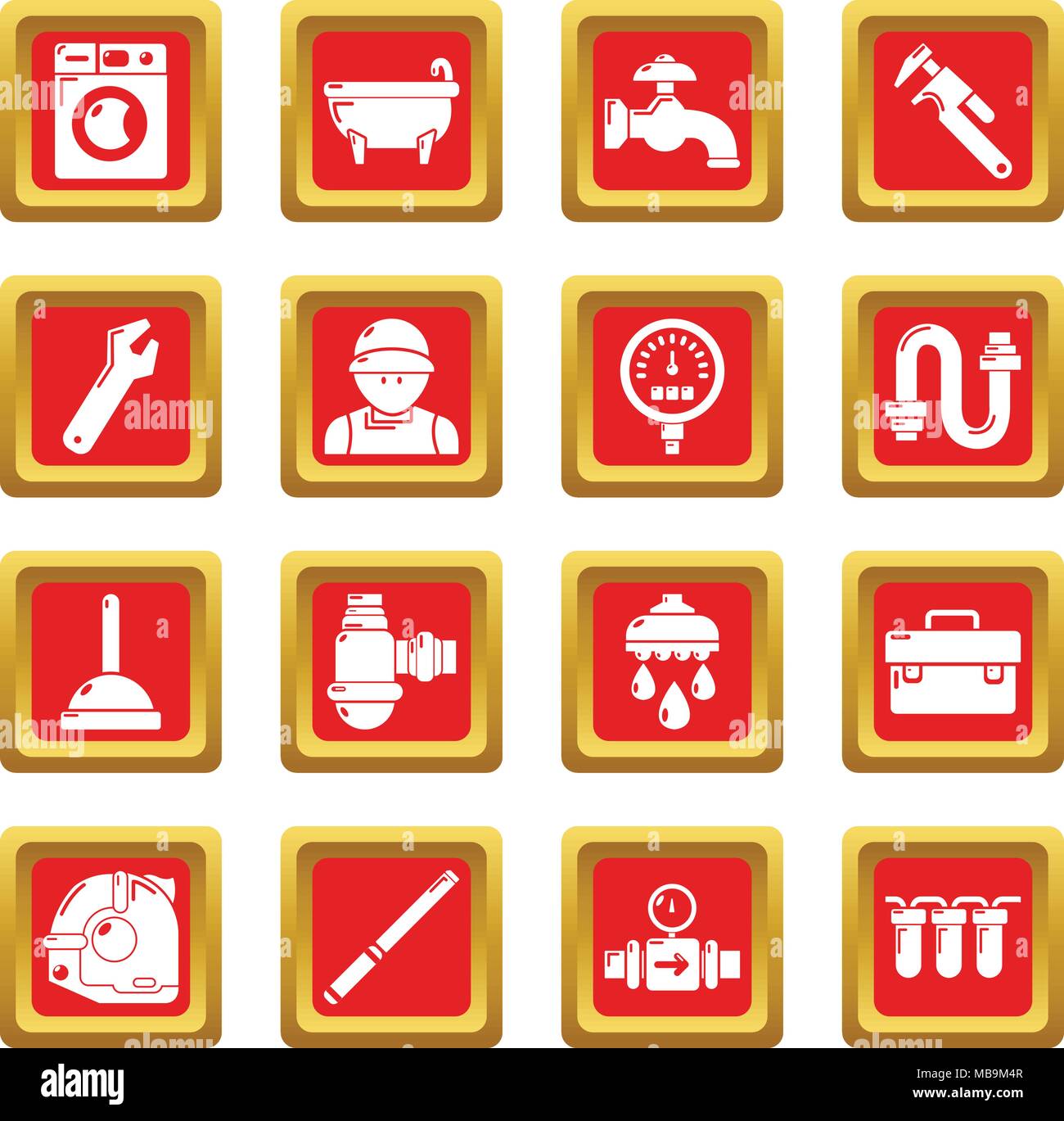 Plumber symbols icons set red square vector Stock Vector Image & Art ...