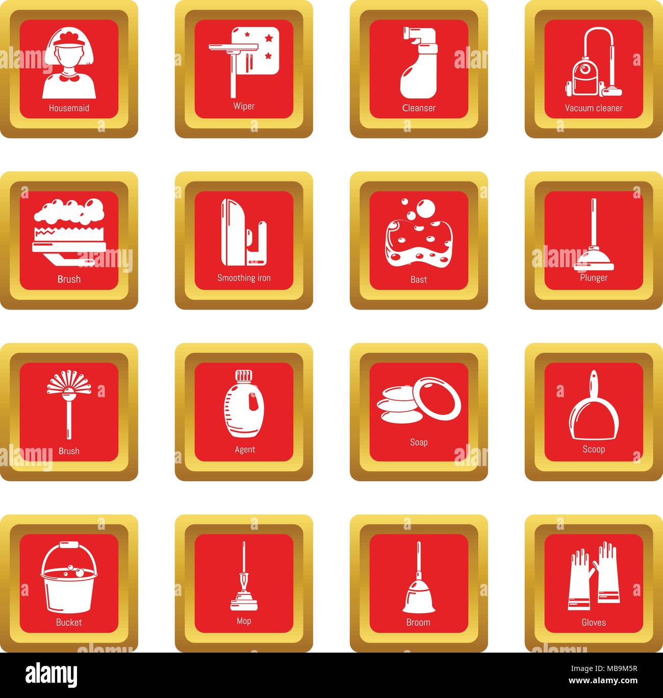 Cleaning tools icons set red square vector Stock Vector Image & Art - Alamy