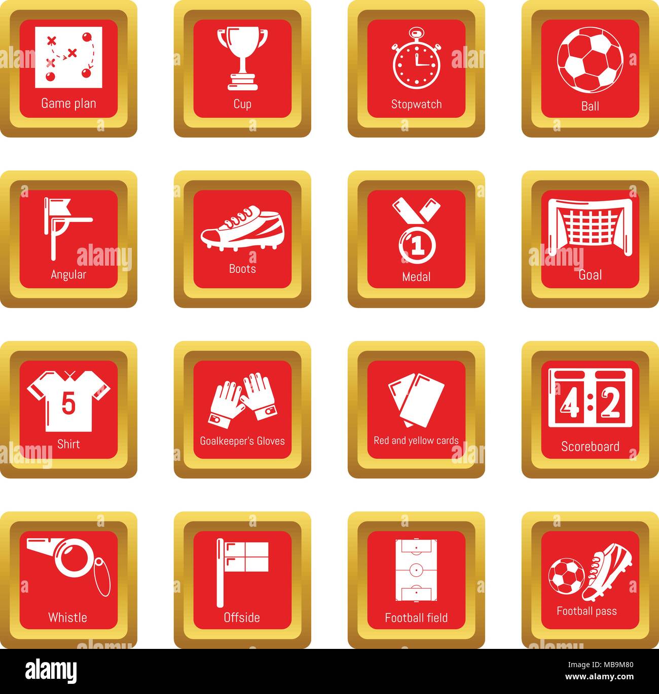 Soccer football icons set red square vector Stock Vector Image & Art ...