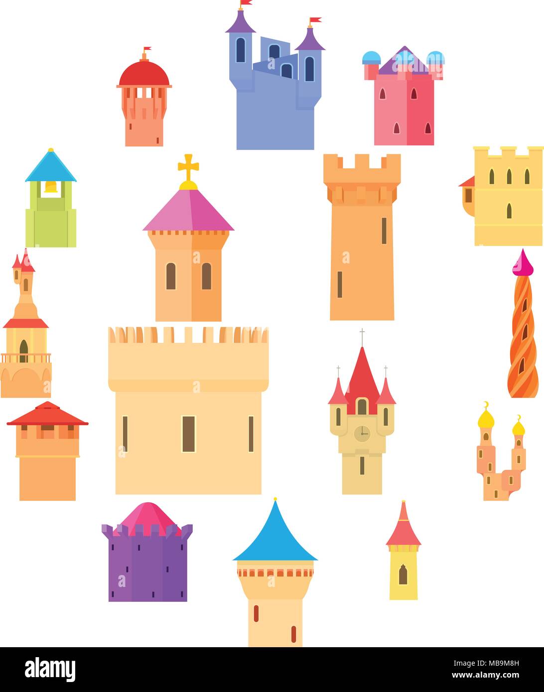 Castle tower icons set color, cartoon style Stock Vector Image & Art ...