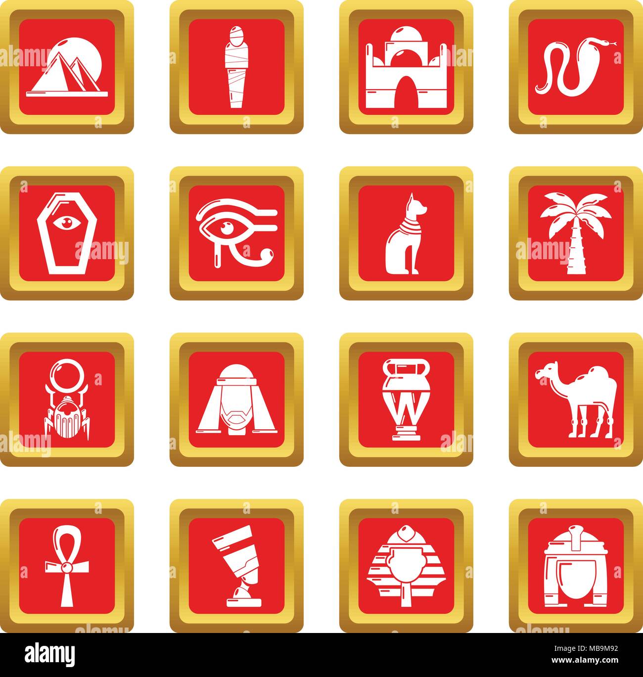 Egypt travel icons set red square vector Stock Vector Image & Art - Alamy
