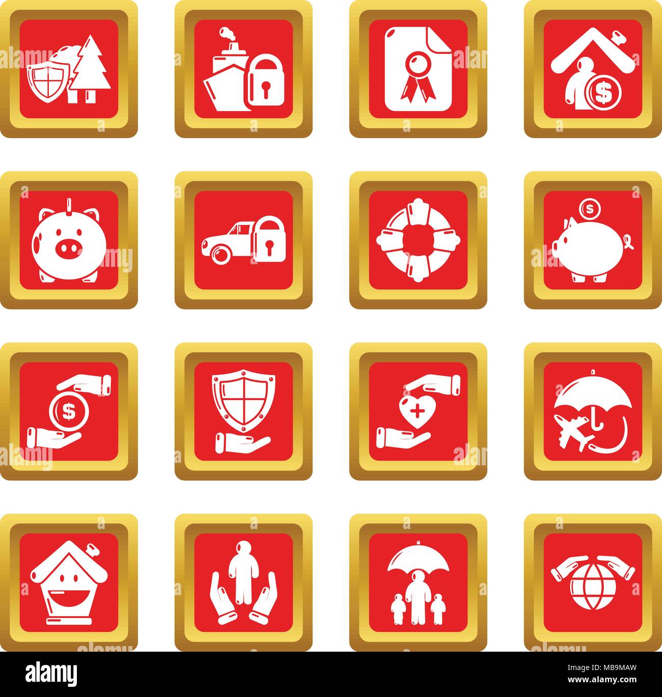 Insurance icons set red square vector Stock Vector Image & Art - Alamy
