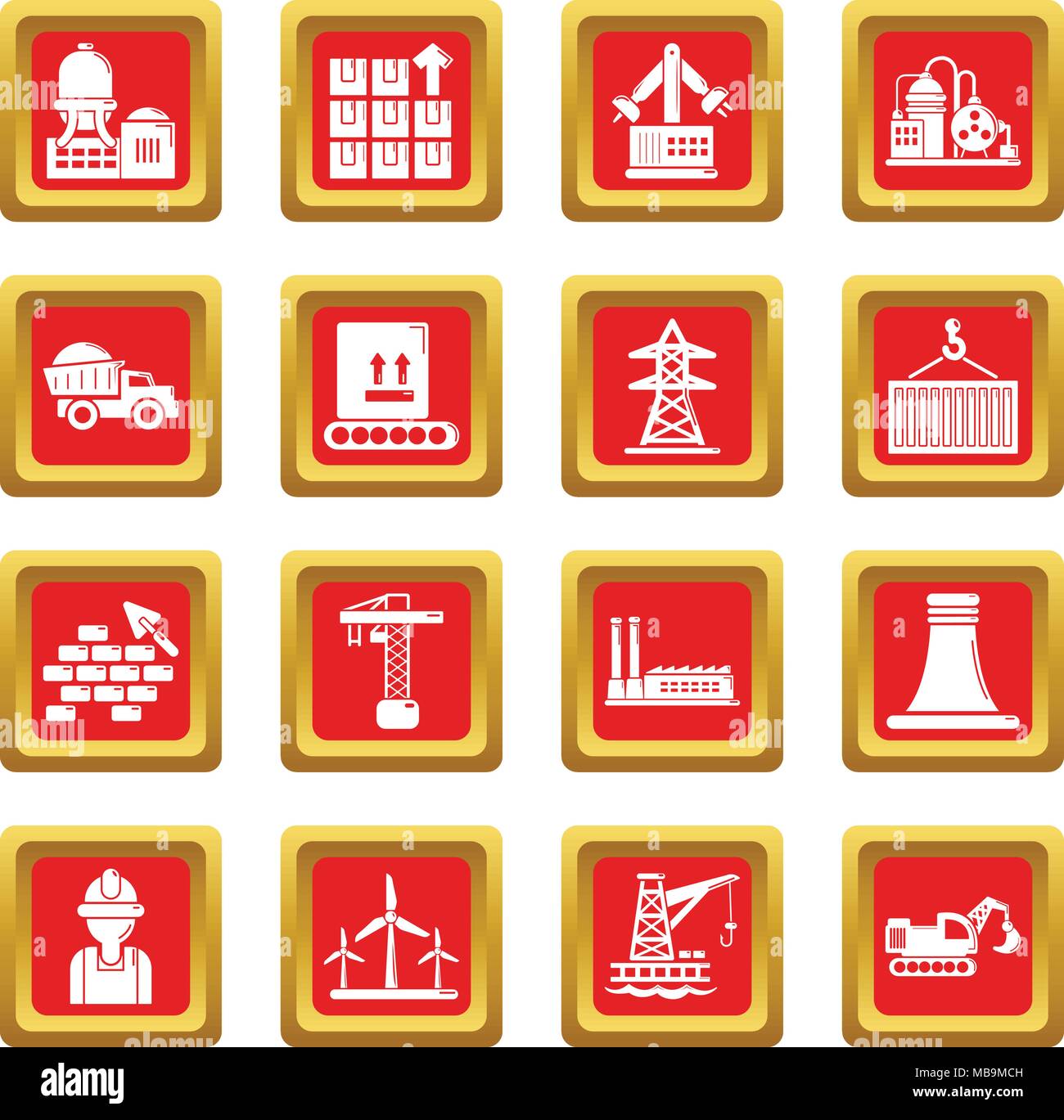 Industry icons set red square vector Stock Vector Image & Art - Alamy