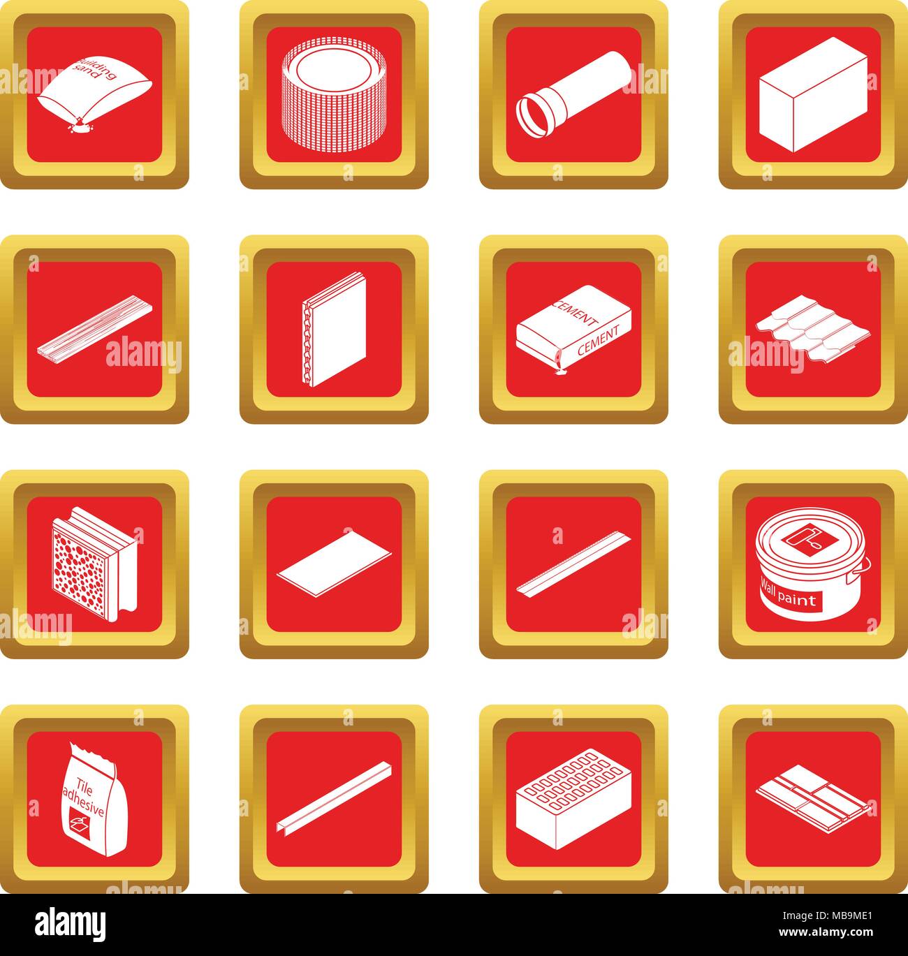 Building materials icons set red square vector Stock Vector Image & Art ...