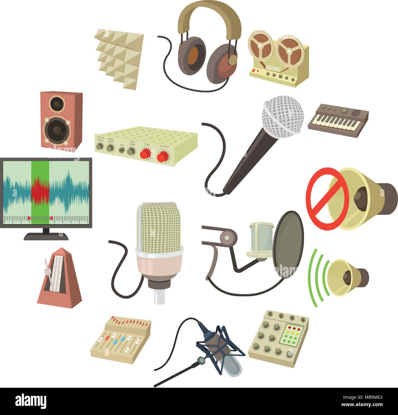 Recording studio symbols icons set, cartoon style Stock Vector Image ...